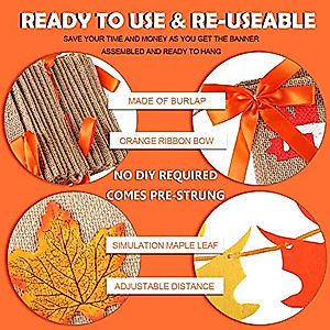 4 Pieces Thanksgiving Fall Decorations Burlap Thankful Banner Happy Fall Banner Pumpkins Maple Leaves Acorn Banner Felt Maple Leaves Garland Banner for Thanksgiving Decorations