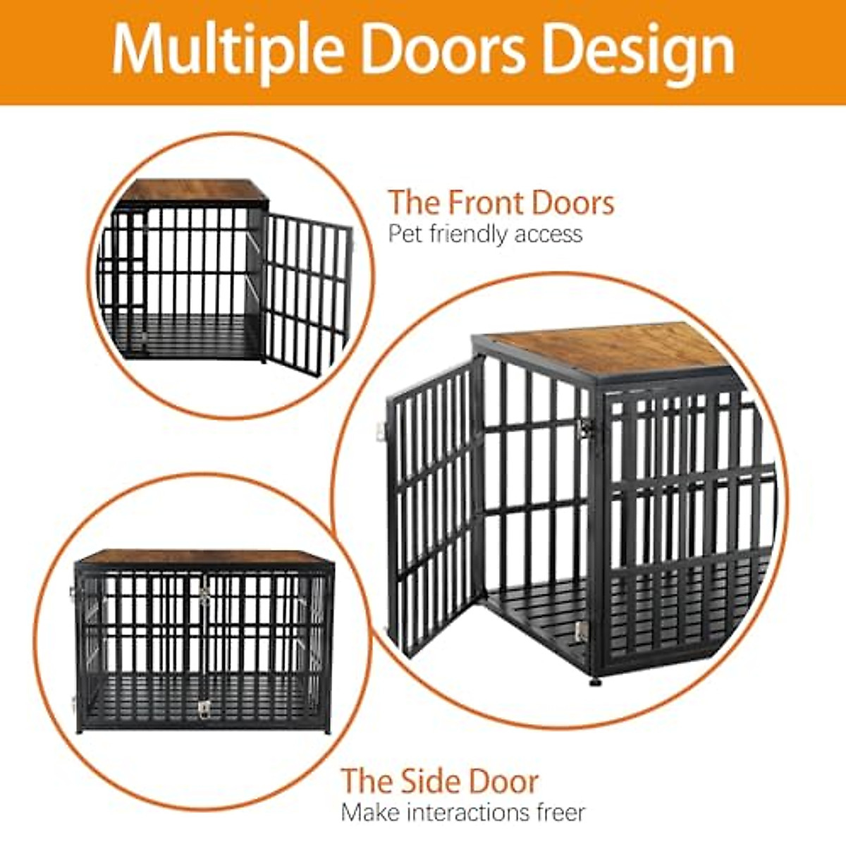 LUCKUP Heavy Duty Dog Crate Furniture for Medium and Large Dogs, Dog Kennel Indoor Dog Cage end Table, Wooden Metal Pet House with Adjustable Feet, 38 Inch, Black