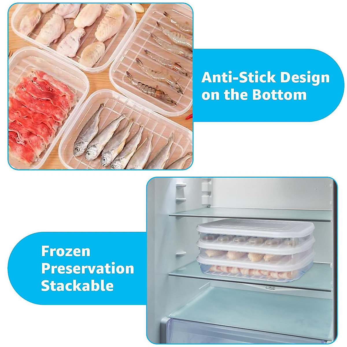 SHUESS 6 Pack Bacon Keeper for Refrigerator, Plastic Deli Meat Saver with Lids Airtight, Cold Cuts Storage Containers for Fridge, Food Shallow Low Christmas Cookie Holder