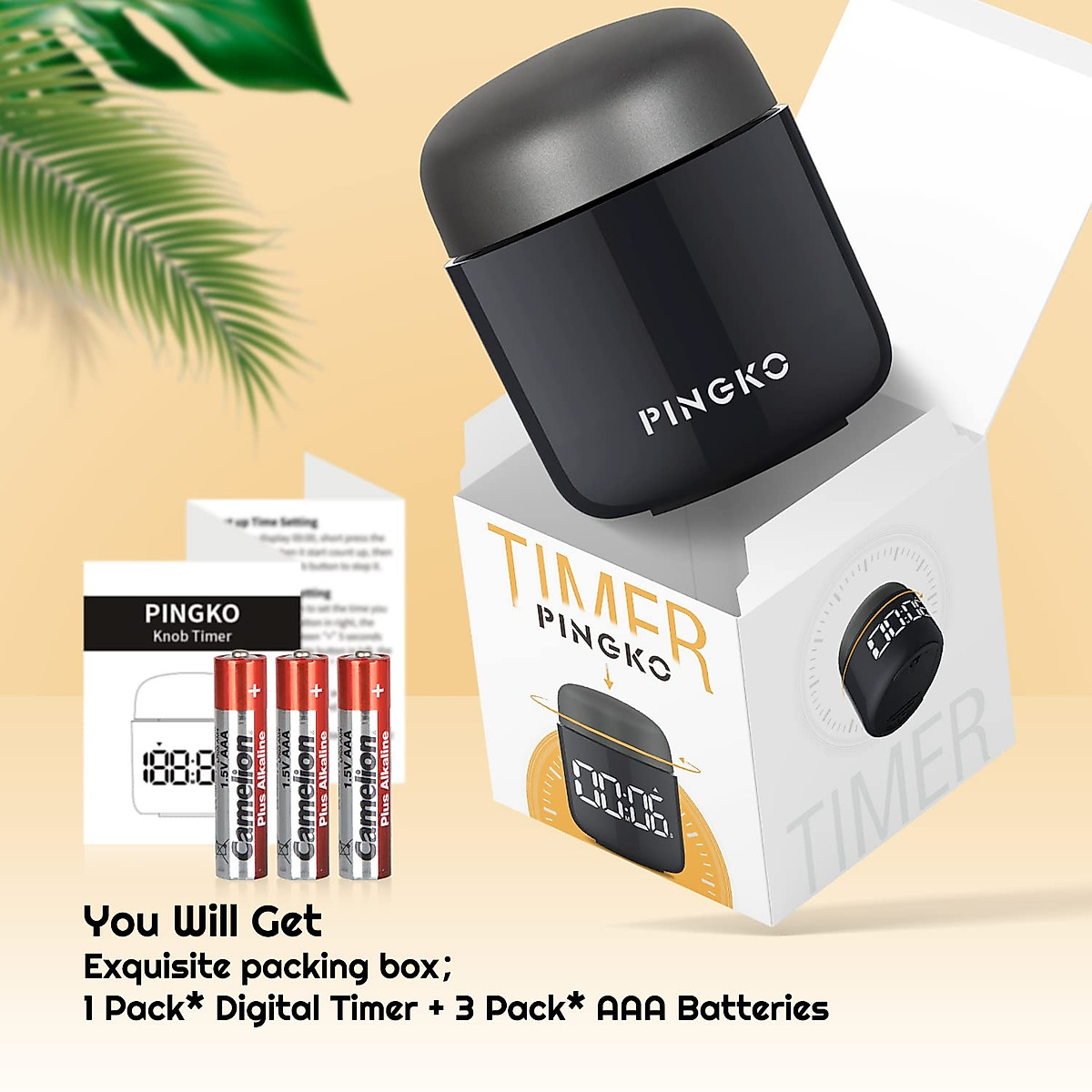 PINGKO Digital Kitchen Timer for Cooking - Visual Countdown Alarm Timers Small with Battery Loud Sound Large LED Display - Cute Baking Timers for Oven Food Classroom Desk Home Office Reading Bedroom