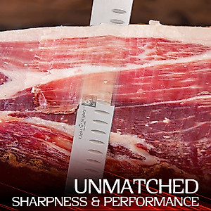 12-inch Blade Granton Edge, Turkey, Salmon, ham Slicer, Meat Slicing Knife. NSF Certified, German Steel, Best Knife to Slice Large Roast and Whole Turkey. By Light 'n' Mighty.