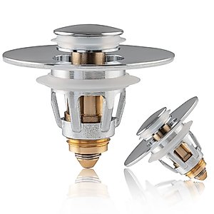 Pack of 2, Universal Bathroom Sink Stopper, for 1.1"-1.96" Drain Plug Replacement Filter Universal Water Drainage Bounce Core Pop-Up Push Type Hair Small Strainer Removable and Stainless Steel