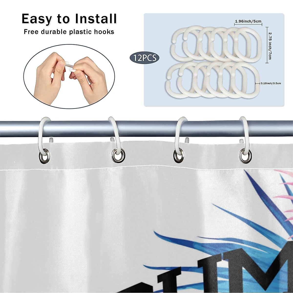 Aglebo Watercolor Tropical Flamingo Palm Leaves Shower Curtain Fabric Shower Curtain Set with 12 Hooks Water-Proof 72 * 72 Inches for Bathroom Beach Caravan Hotel