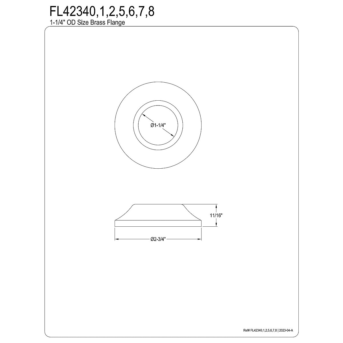 Kingston Brass FL42347 Made to Match 1-1/4 in. ID x 2-3/4 in. OD Flange, 2-3/4'' (L) x 11/16'' (W) x 2-3/4'' (H), Brushed Brass