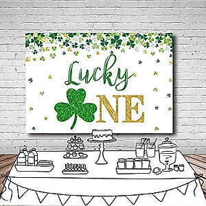 MEHOFOND 7x5ft St. Patrick's Day Happy First Birthday Party Decorations Photo Backdrop Lucky One Banner Green and Gold Shamrock Irish Supplies Spring March Photography Background Props for Cake Smash