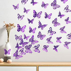 3D Butterfly Wall Decor Butterflies Wall Sticker Removable DIY Hollow PVC Butterfly Wall Decals for Kids Baby Bedroom Girls Child Teens Nursery Classroom Living Room Wedding Birthday Cake Party