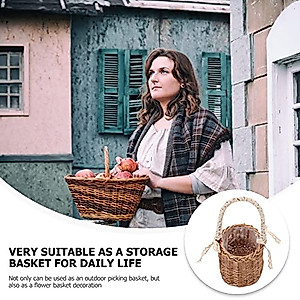 Wicker Rattan Flower Basket Willow Handwoven Basket with Handle and Plastic Insert Easter Eggs Candy Basket Flower Girl Baskets for Home Garden Decor Style 1