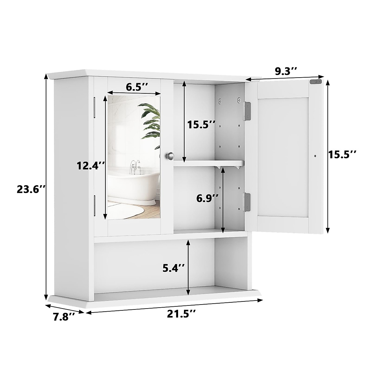 Smuxee Bathroom Wall Cabinet with Mirrors, White Bathroom Medicine Cabinet with Adjustable Shelves, Over Toilet Cabinet for Bathroom Laundry Room Kitchen