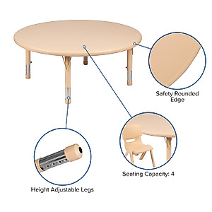 EMMA + OLIVER 45" Round Natural Plastic Height Adjustable Activity Table Set with 2 Chairs