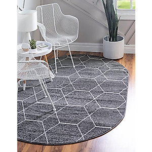 Unique Loom Trellis Frieze Collection Area Rug - Geometric (3' x 5' Oval, Dark Gray/ Ivory)