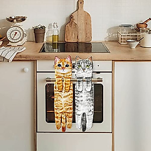 Cat Funny Hand Towels for Bathroom Kitchen - Cute Decorative Cat Decor Hanging Washcloths Face Towels Super Absorbent Soft-Valentines Day Mothers Day Housewarming Gifts for Women Cat Lovers(Orange)