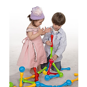 Goobi 40 Piece Construction Set Large Building Blocks Developmental Play Magnetic Sticks STEM Learning Colors Creativity Imagination 3D Puzzle Educational Toys for Ages 1 2 3 Year Toddlers Preschool