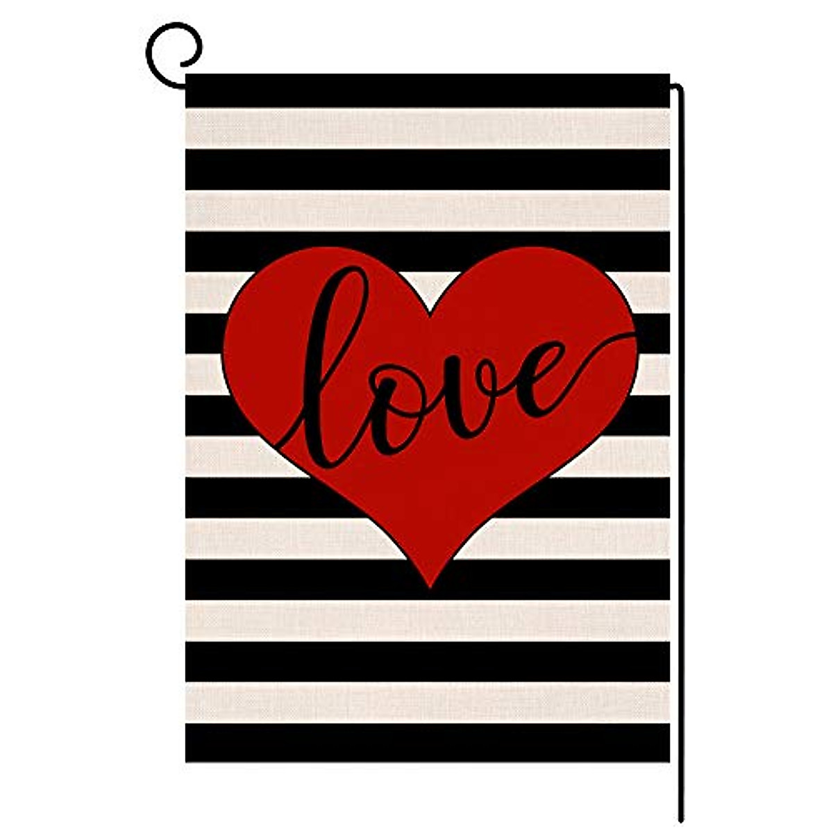 Valentine's Day Love Spring Garden Flag Vertical Double Sided Red Stripe Burlap Yard Outdoor Decor 12.5 x 18 Inches