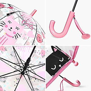 RONIARE Kids Umbrella Clear Bubble Umbrellas for Rain,Safety Dome Windproof Umbrella for Kid Girls and Boys(Cat Pink)