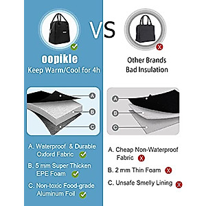 oopikle Lunch Bag For Women - Mens Lunch Box, Insulated Lunch Tote Cooler Bag, Reusable Adult Large Lunch Pail Lunch Kits, Leak Proof Thermal Lunch Sack For Work Travel Picnic - Black