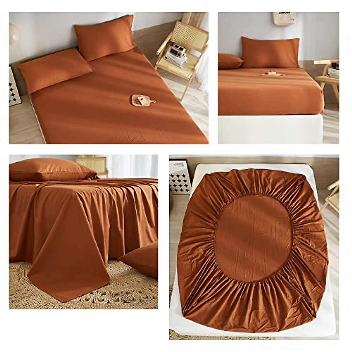 LifeTB Pumpkin Caramel Sheets Set Twin Size Bedding Sheets 100% Washed Microfiber Bed Sheets Deep Pocket 3 Pieces Sheets Breathable Cooling Bed Sheets - Easy Fit Rust Color Bedding Sheets
