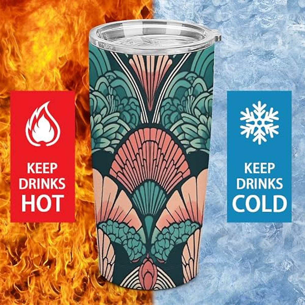 HaxigWcufx Stainless Steel Tumbler with Lid 20 Oz Acuum Insulated Tumbler Hand Drawn Fan Coffee Mug for Travel Reusable Car Cup Double Wall Insulated Cup for Coffee