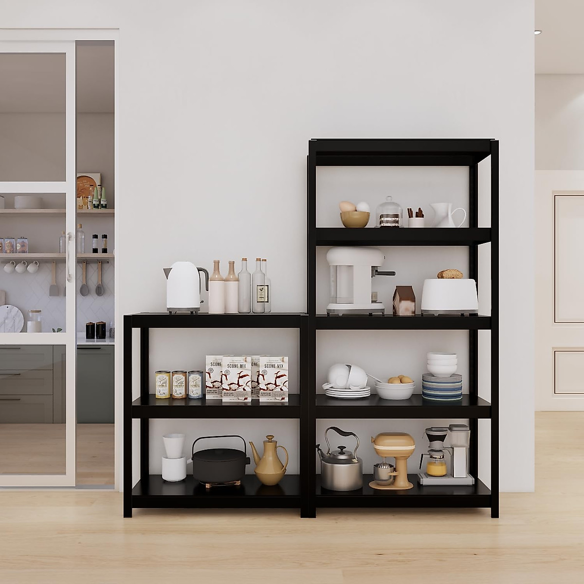 iDEKAI 3 Tier Steel Storage Shelves, Garage Shelving, Heavy Duty Adjustable Garage Shelves, Utility Rack, Shelving Units for Storage, Kitchen, Warehouse,Pantry, Closet, 35.5H 35.5W'' x 15.8" D, Black