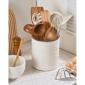 Getstar Large (7.2” x 6.2”) Kitchen Counter, Ceramic Cooking Utensil Holder with Protective & Non-Slip Cork Mat, Farmhouse Kitchen Decor