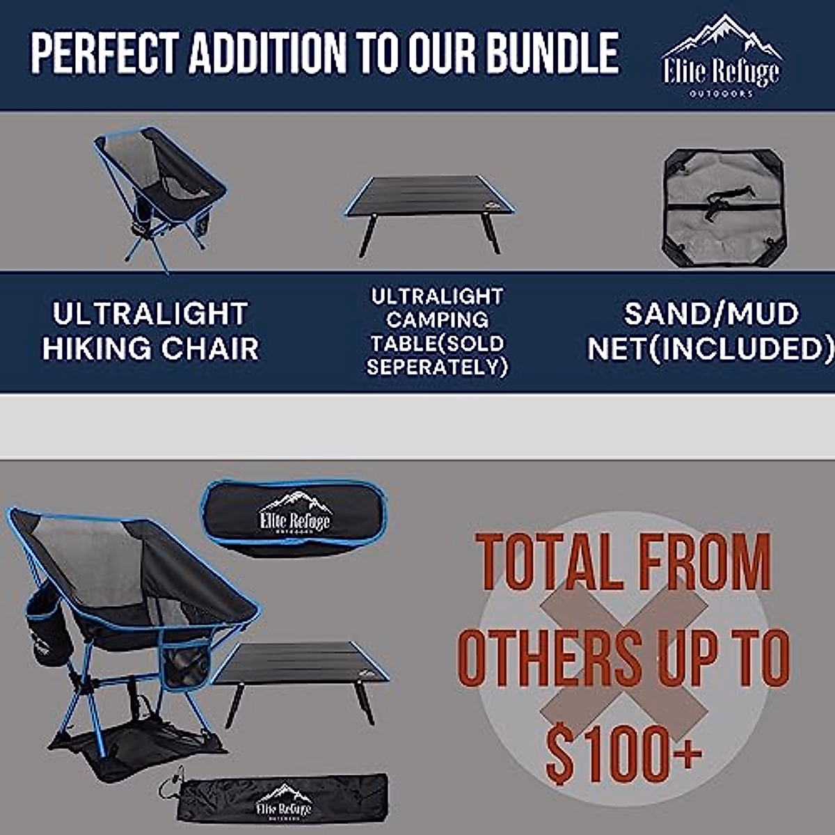 ER EZ - Ultralight Folding Camping Chair, Heavy Duty Portable Compact for Outdoor Camp, Travel, Beach, Picnic, Festival, Hiking, Lightweight Backpacking - Includes Free Sand Net! (Blue)