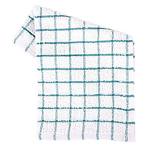KAF Home Pantry 100% Cotton Checkered Grid Dish Cloths | Set of 6, 12 x 12 Inches | Absorbent and Machine Washable | Perfect for Cleaning Counters, and Any Household Spills (Teal)