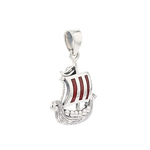 Jewelry Trends Norse Viking Ship Sterling Silver Pendant with Red Striped Sail
