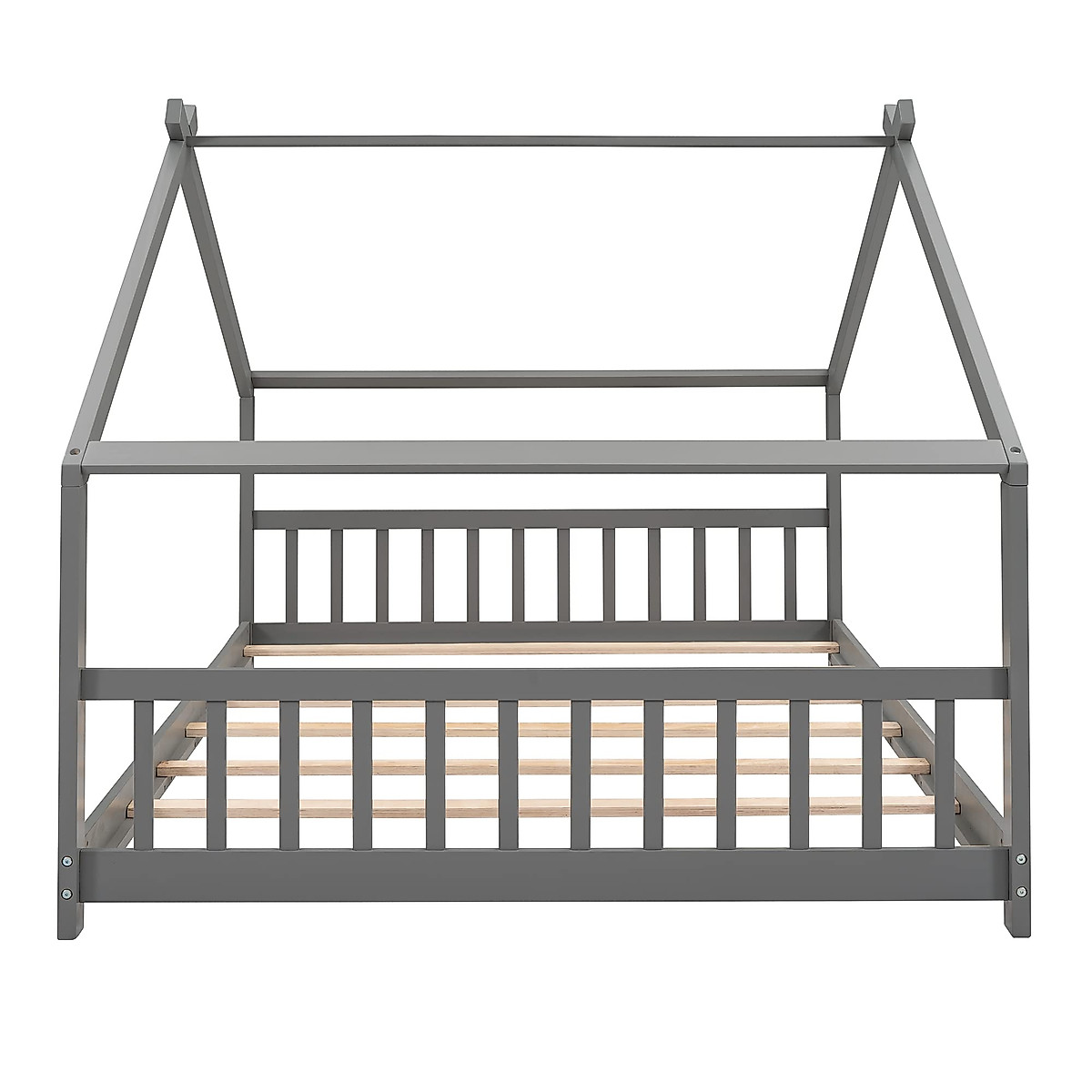 Harper & Bright Designs Full Size House Bed for Kids, Full Bed Frame with Headboard and Footboard, Wooden Kids House Bed for Girls Boys Bedroom Furniture, No Box Spring Needed, Grey