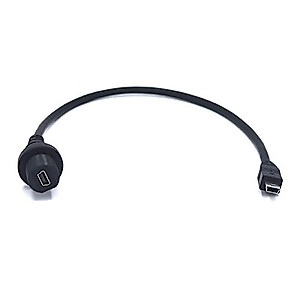 Kework Mini USB 5 Pin Mount, 0.3 Meter Mini USB Male to Female Flush Mount Panel Mount Extension AUX Cable for Car Truck Boat Motorcycle Dashboard, Sync Charging and Data Transferring