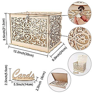 Funyear DIY rustic Wedding Card Box with Lock, Wooden Gift Card Box Holder Money Box for Wedding Reception Deco, Baby Showers, Birthday Party Decorations
