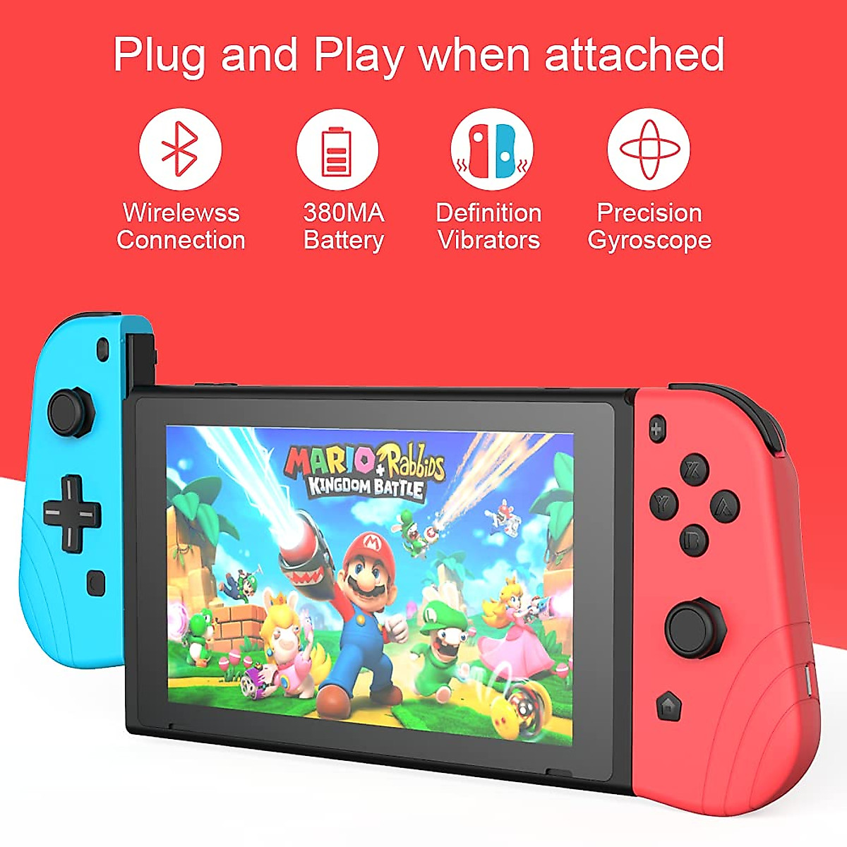 Switch Controllers, Replacement for Joycon Controllers with Grip Dual Shock Wake-Up Plug and Play, (L/R) Controller Compatible for Nintendo Switch/Switch lite (Blue and Red)