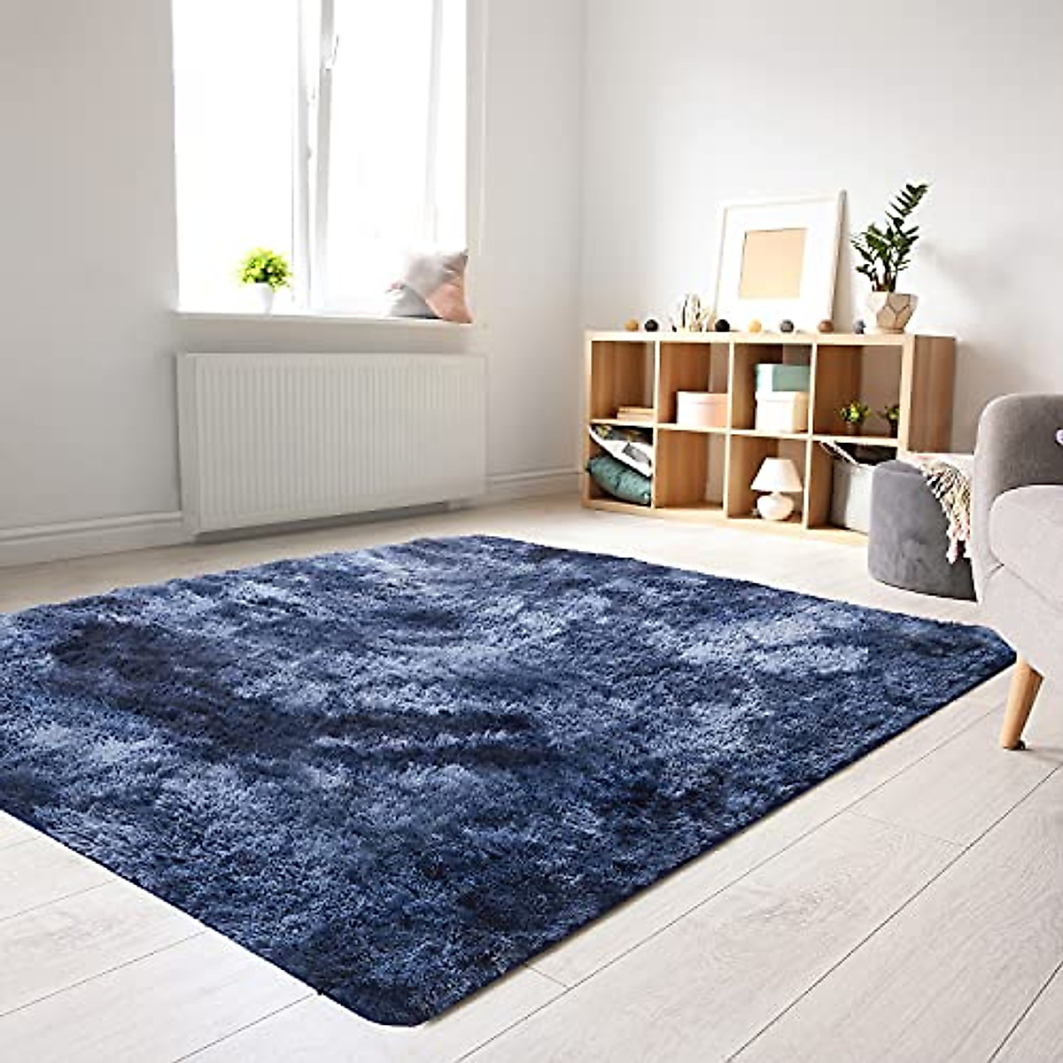 MERRY HOME Shag Area Rugs, Fluffy Soft Area Rugs Furry Faux Fur Rugs, Fluffy Carpets for Bedroom Living Room Girls Kids Room Nursery Indoor Home Mat (Navy, 3 x 5 ft)