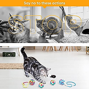 WONOWPA Cat Toy Balls with Bell, Colorful Soft Cat Fuzzy Balls, Interactive Cat Toys for Indoor Cats and Kittens (2 Pcs Bell Balls & 2 Pcs Fuzzy Balls)