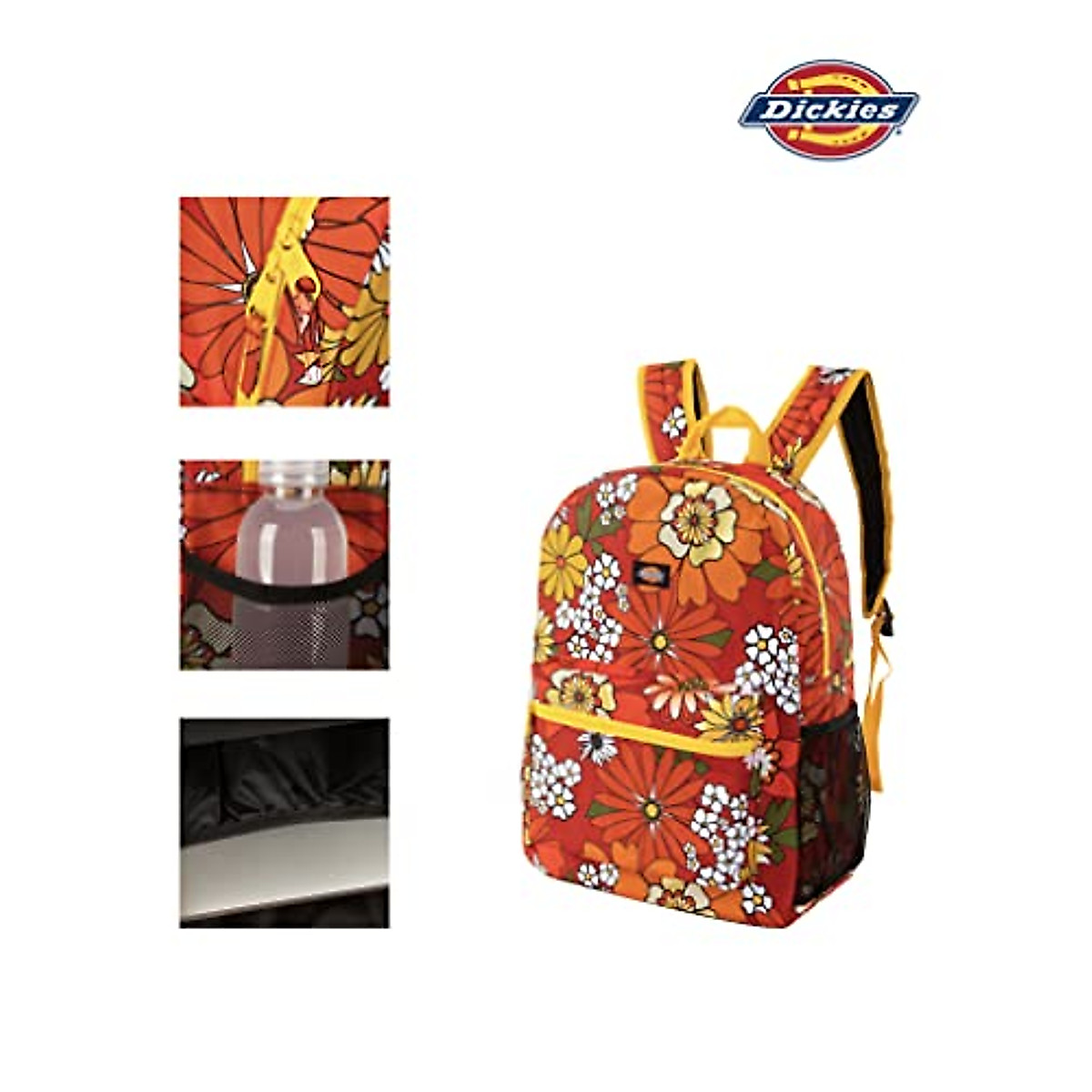 Dickies Backpack Classic Logo Water Resistant Casual Daypack for Travel Fits 15.6 Inch Notebook (Orange Flower)