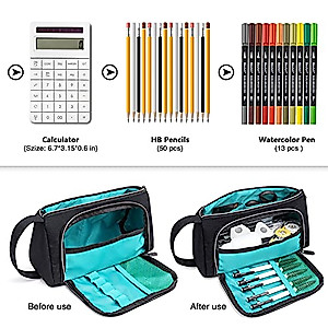 JEMIA Multi Compartments Collection 3 Independent Zipper Compartments with Handle Strap Pencil Case (Black, Polyester)