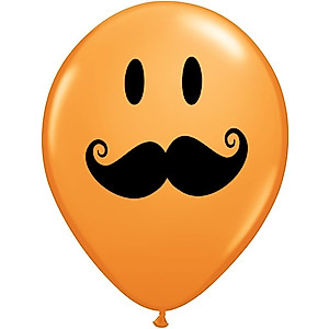 10 Pack 11" Smile Mustache Latex Balloons with Matching Black Ribbons Baby Shower Little Man Movember Barber Shop Tuxedo Party Decorations Green Blue Pink Orange