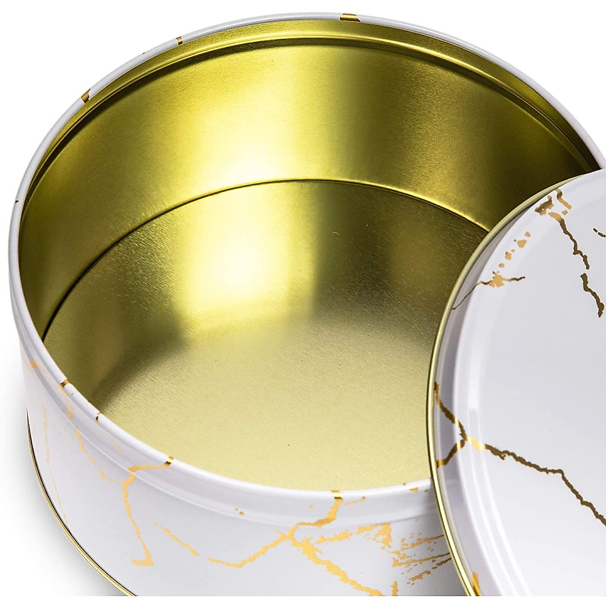 Juvale Nesting Tins Set, White Marble Canisters with Lids, Gold Print (3 Sizes)