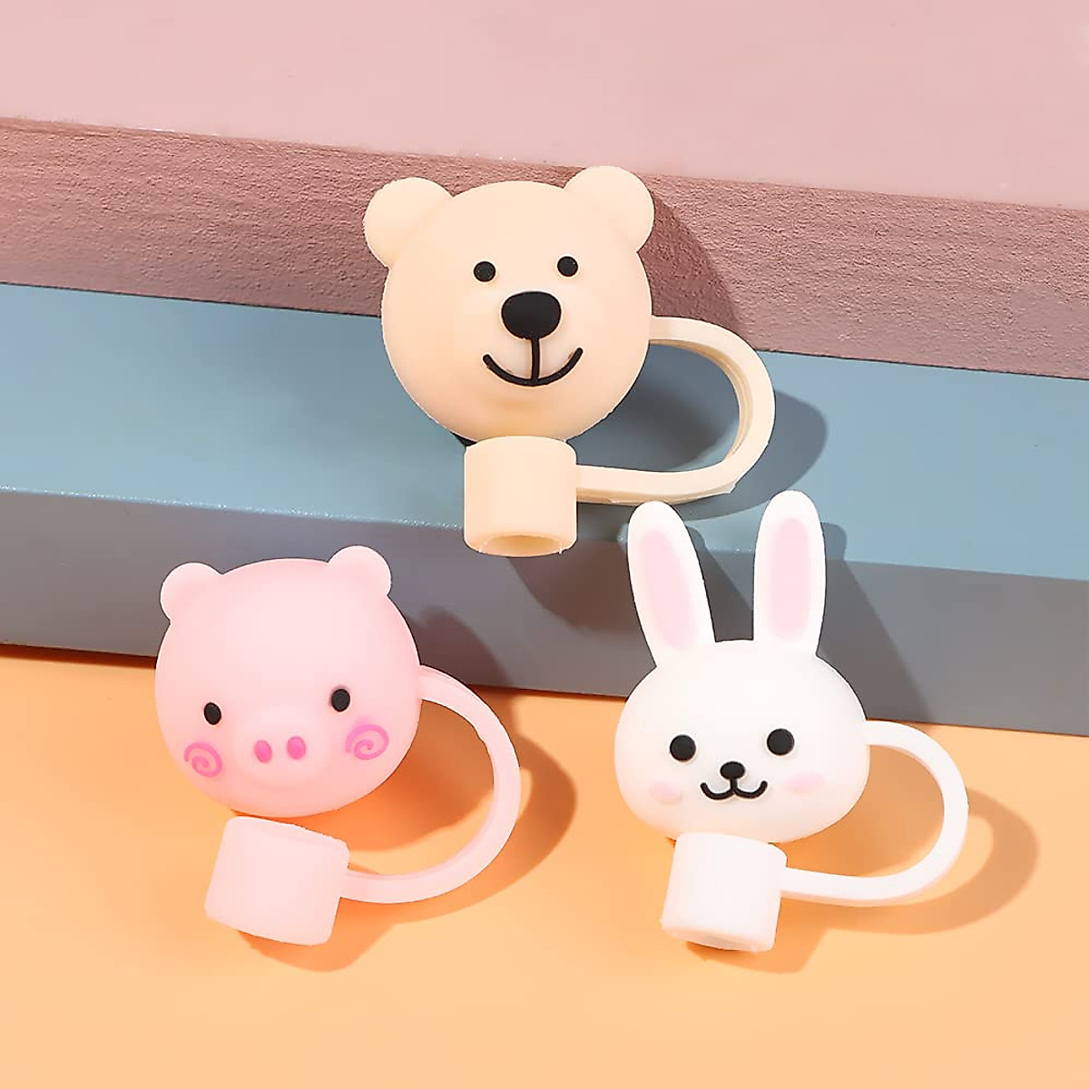 Beyonday Cute Silicone Straw Plug, Reusable Cartoon Animals Plugs Cover, Drinking Dust Cap, Splash Proof Straw Tips, Cup Straw Accessories (Bear)