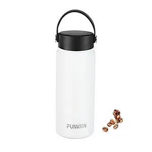 Funkrin Insulated Coffee Travel Mug with Ceramic Coating, 18oz Wide Mouth Flex Cap Water Bottle, Vacuum Stainless Steel Leak-Proof Thermos Tumble Flask Cup for Office School Outdoors