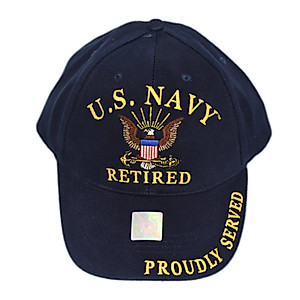 MWS U.S Navy Retired Proudly Served Navy Blue Embroidered Cap Hat