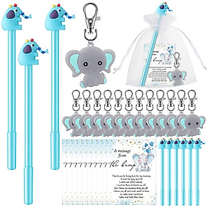 Engrowtic 50 Sets Baby Shower Favors for Boys 50 Elephant Keychain for Baby Shower 50 Baby Shower Thank You Cards 50 Elephant Pens and Organza Bags Baby Boy Thank You Gift for Guest Gender Reveal