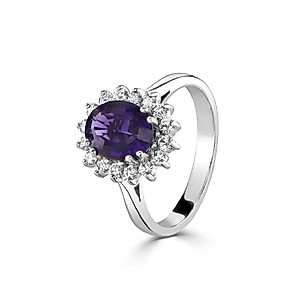 2 CT Oval Cut Created Amethyst Halo Wedding Promise Ring 14k White Gold Finish Ring Size-11
