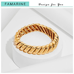 FAMARINE Gold Chunky Bangle Bracelet, Stretchable Elastic Bracelet for Women Men
