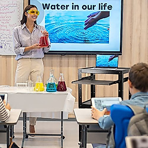 AV Cart, Presentation Cart Station, Height Adjustable Media Cart with Locking Cabinet & Sliding Keyboard Tray, 3 Shelves Rolling Projector Cart on Wheels