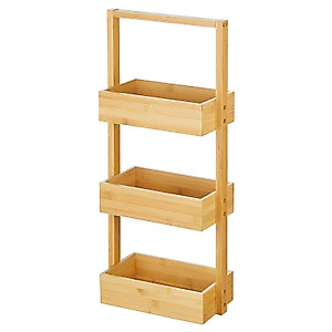 mDesign Free-Standing 3-Tiered Shelf for Bathroom, Wood Bamboo Storage Rack Room Decor Shelves - Decorative Organizer Bins for Bath Towels, Hand Soap, and Toiletries - Natural