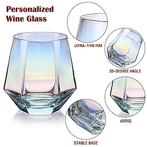 CUKBLESS Stemless Wine Glass Set Of 4(10 Oz),Iridescent Glassware For Gift,Modern Rainbow Wine Glass For Serving White Wine, Red Wine, Cocktail, Whiskey, Bourbon, Cool Water