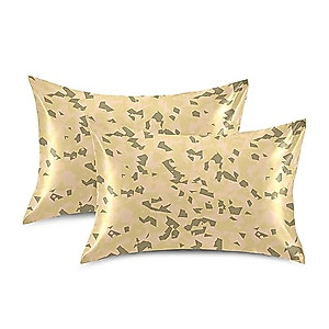Desert Camouflage Khaki Pillow Covers Silk Pillowcase for Hair and Skin Soft Smooth Breathable Cooling Satin Pillowcase Standard Size Pillow Case for Bedroom Bed Women Boys Girls (20x30 Inch)