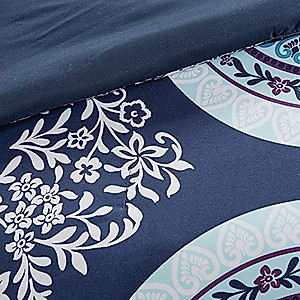 Intelligent Design Complete Bed In A Bag Casual Boho Comforter with Sheet Set Decorative Pillow, All Season Bedding Set, Queen, Loretta Navy 9 Piece