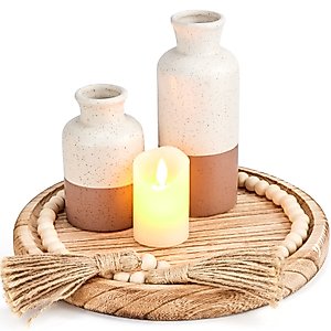 Yangbaga 11.8In Wooden Decorative Serving Tray - Round Wooden Easter Decorations Craft Trays,DIY Centerpiece Candle Holder Trays for Kitchen Countertop Crafts Art Home Decor Halloween Decoration