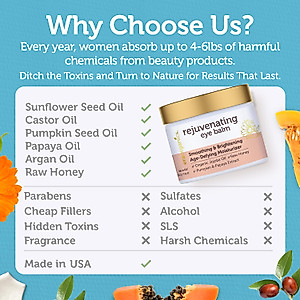 USDA Organic Eye Moisturizer Cream - Rejuvenating and Nourishing Age Defying Balm - Natural Ingredients for Sensitive Skin with Jojoba Oil, Argan Oil for Puffiness, Fine Lines Plus More