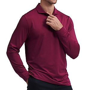 MICHEL ROUEN Golf Shirts for Men Lightweight Quick Dry Long Sleeve Striped Athletic Activewear Mens Golf Polo